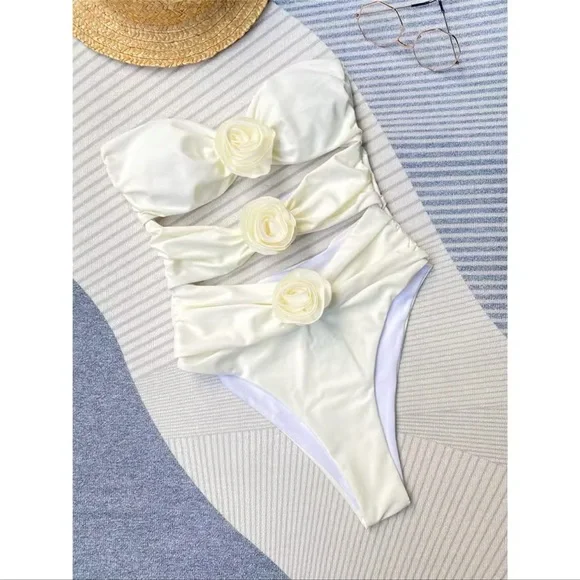 Saltini | Swim | Sexy 3d Flowers Bandeau Cut Out One Piece Swimsuit ...
